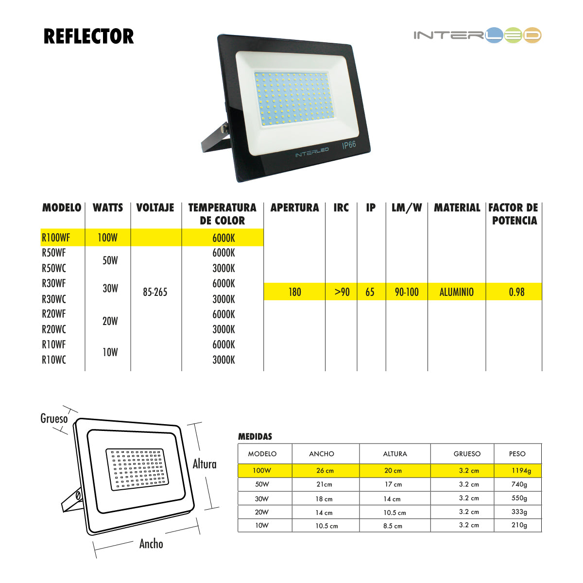 Interled - Reflector LED 100W Frio – Interled Mexico